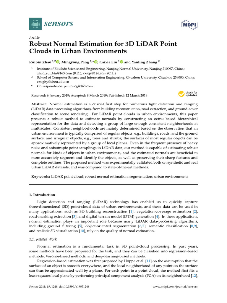 Zhao Et Al 2019 Robust Normal Estimation For 3d Lidar Point Clouds