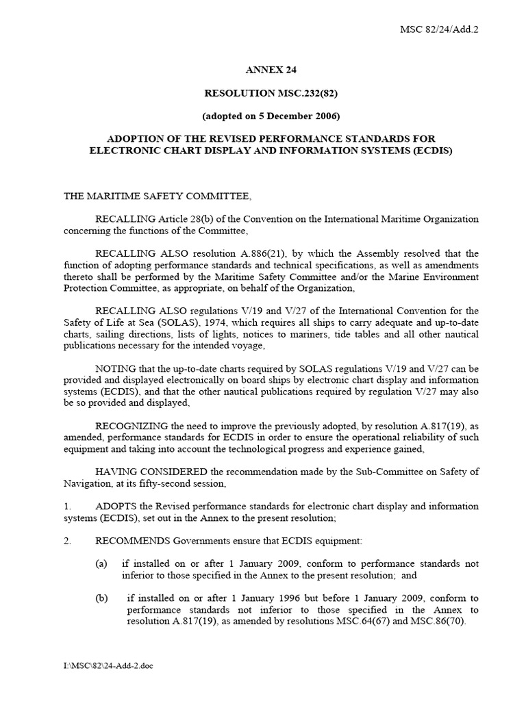 MSC Circ 232-82-Ecdis | PDF
