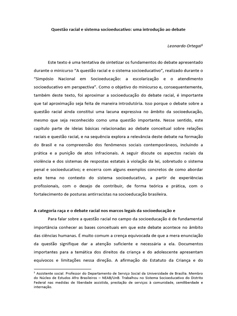 Questão Racial na Socioeducação Brasileira | PDF | Raça (categorização ...