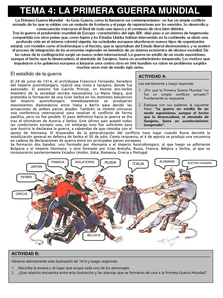 Ficha 4 La Primera Guerra Mundial | PDF | Primera Guerra Mundial | Austria Hungría