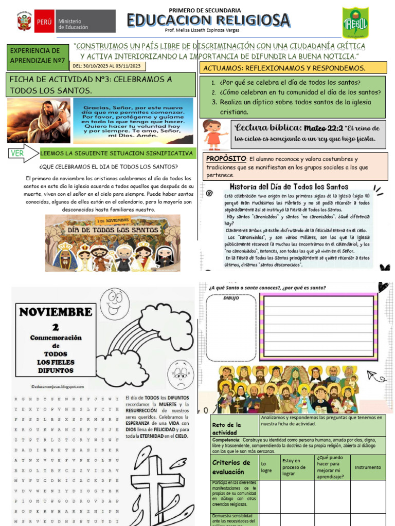 Ficha de Actividad3 - Septima Eda - Primero - Religion | PDF | Iglesia ...