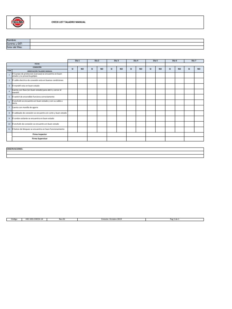HEC-SEG-CHECK-14 Taladro Manual Rev.01 | PDF