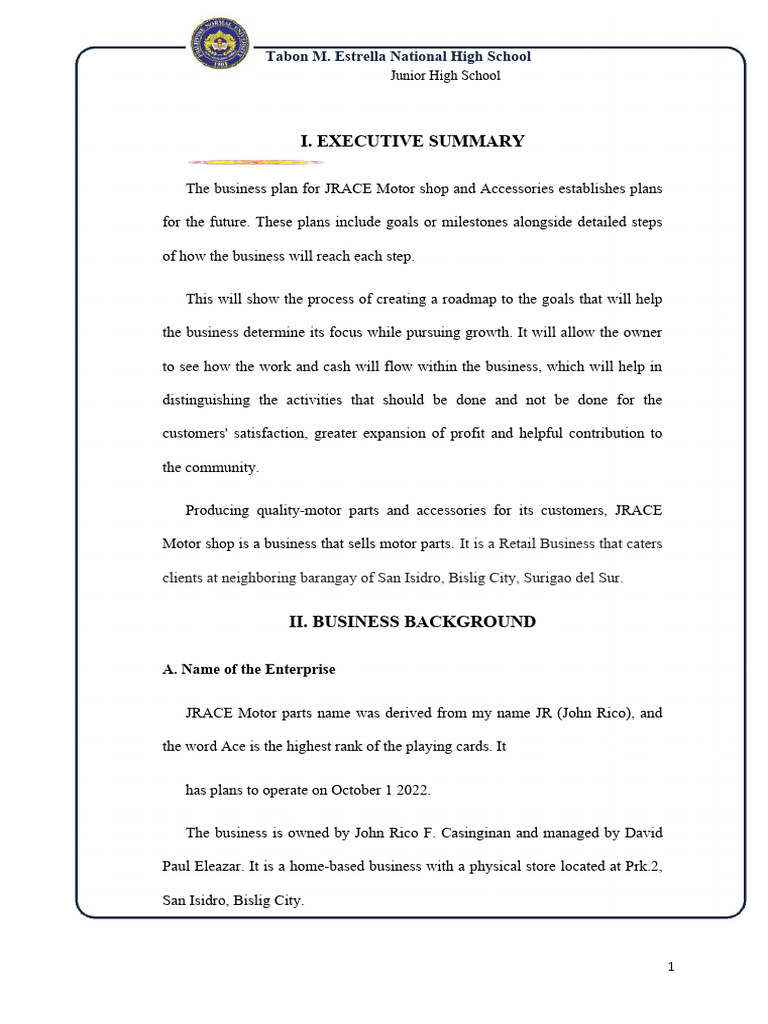 JRACE Motor Shop Business Plan Overview | PDF | Pricing | Marketing