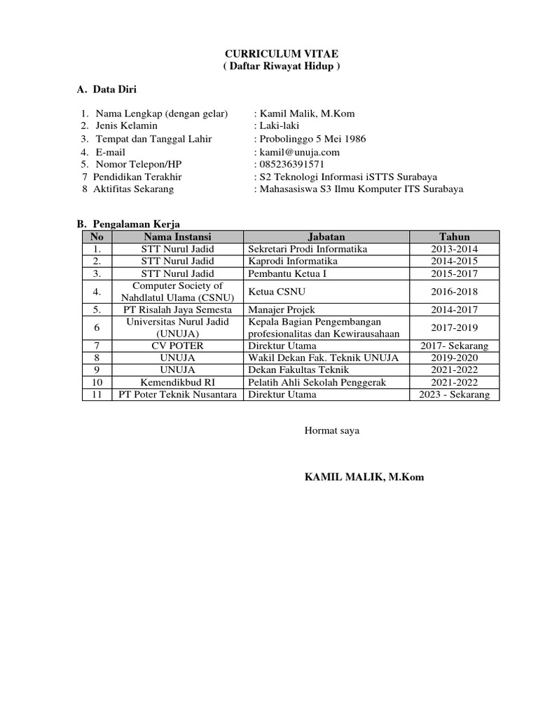 CV Kamil Malik | PDF | Komputer | Teknologi & Rekayasa