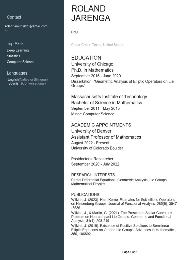 Roland Math CV | PDF | Mathematical Analysis | Mathematics