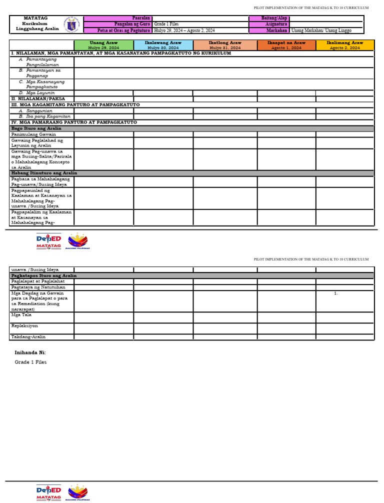 MATATAG-Lesson Exemplar Template-TAGALOG | PDF