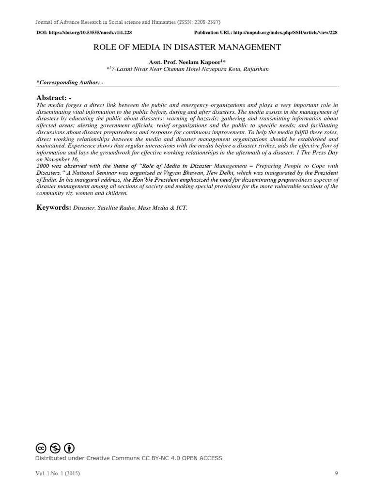 Media's Role in Disaster Management | PDF | Mass Media | Broadcasting