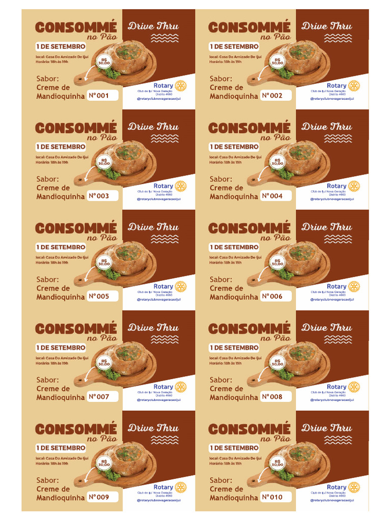 Marcia Rotary Club - Fichas Consommé - Sabor Mandioca - 001 Ao 100 | PDF