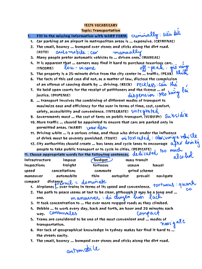 IELTS Transportation Vocabulary Guide | PDF | Public Transport | Transport