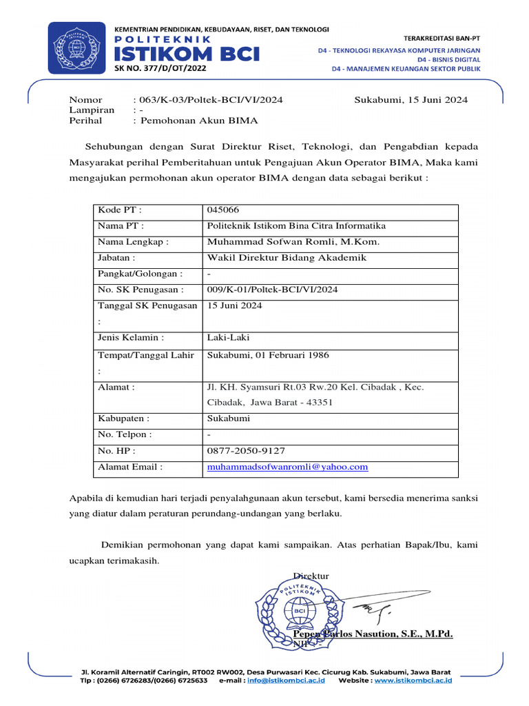 Permohonan BIMA | PDF