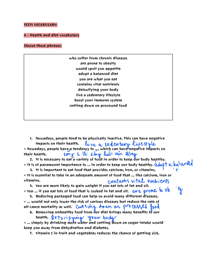 Health Vocabulary for IELTS Exam | PDF | Dieting | Healthy Diet
