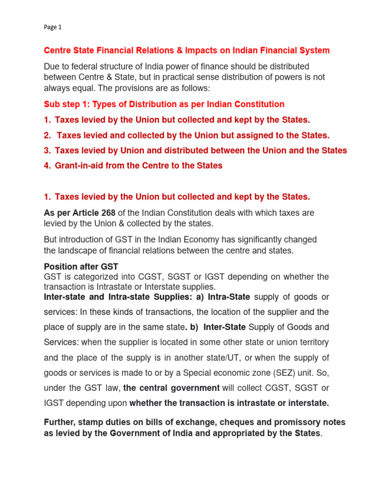 Centre State Financial Relations | PDF | Taxes | Fiscal Policy