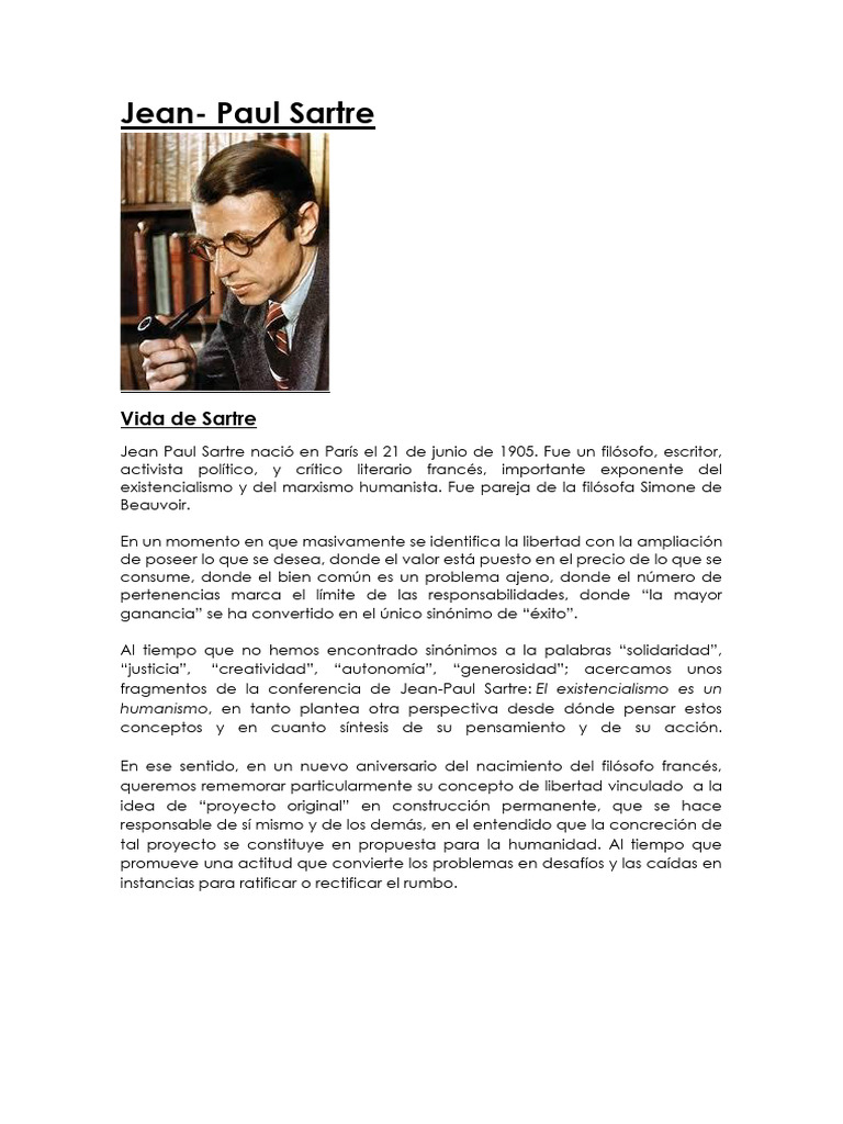 Sartre Existencialismo 2024 (1) | PDF | Existencialismo | Jean Paul Sartre