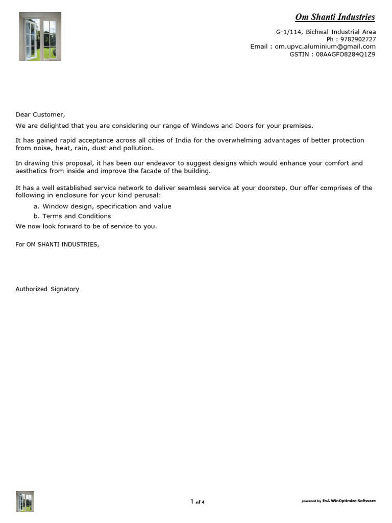 UPVC Quotation | PDF | Window | Door