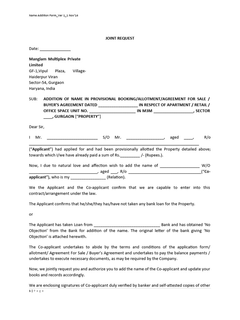 Name Addition Format As Per ReRa | PDF | Indemnity | Justice