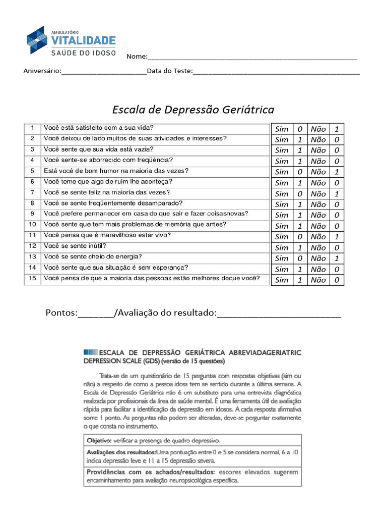 Escala de Depressâo Geriatrica - Atual | PDF