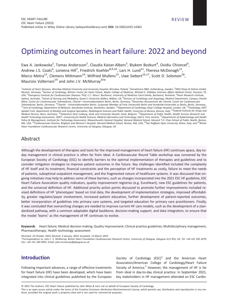 Optimizing Outcomes in Heart Failure 2022 and Beyo | PDF | Heart ...