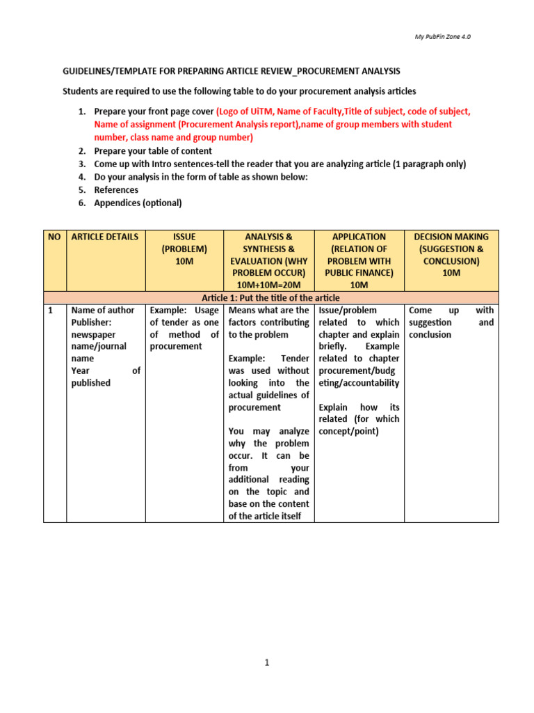 Guidelines Template_for Preparing Article Review Procurement Analysis ... Guidelines Template_for Preparing Article Review Procurement Analysis ...