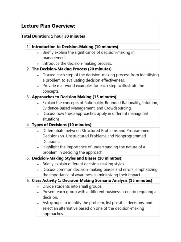 Chapter 2 Lecture Plan Pdf Decision Making Rationality