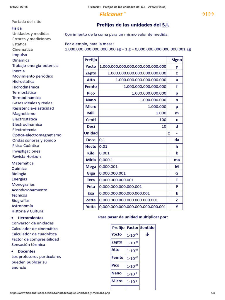 FisicaNet - Prefijos de Las Unidades Del S.I. - AP02 (Física) | PDF ...