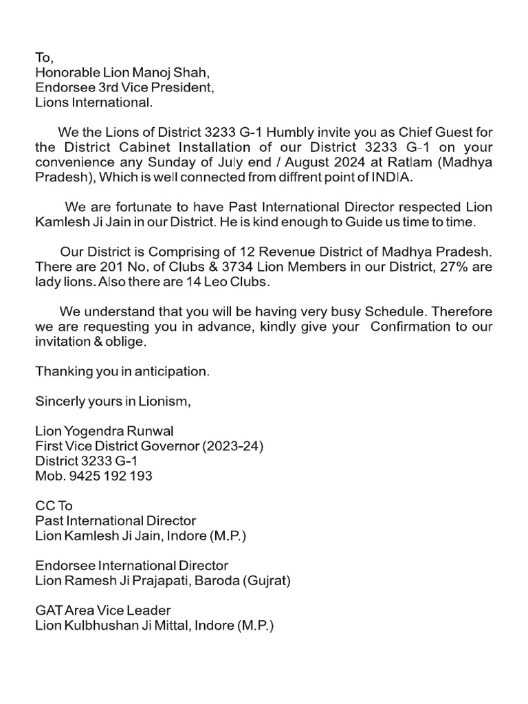 Invitation Latter For Chief Guest | PDF