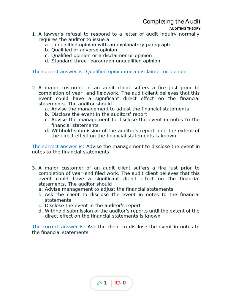 Auditing Theory Completing The Audit Test Bank Compress | PDF | Auditor ...