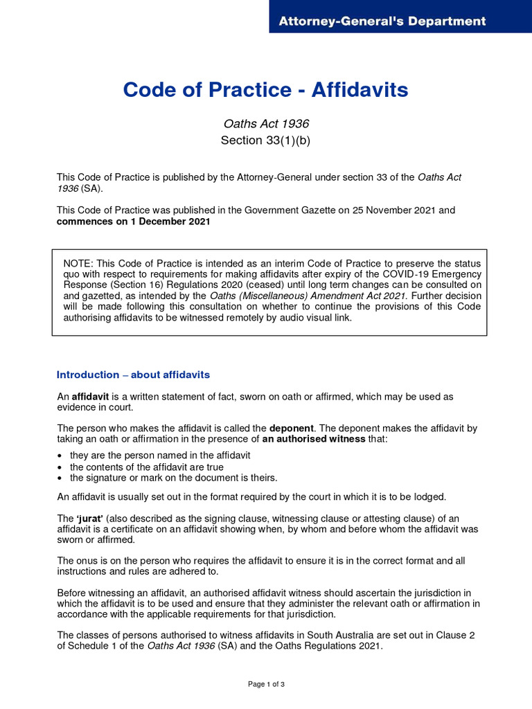 Code of Practice Affidavits | PDF | Affidavit | Oath