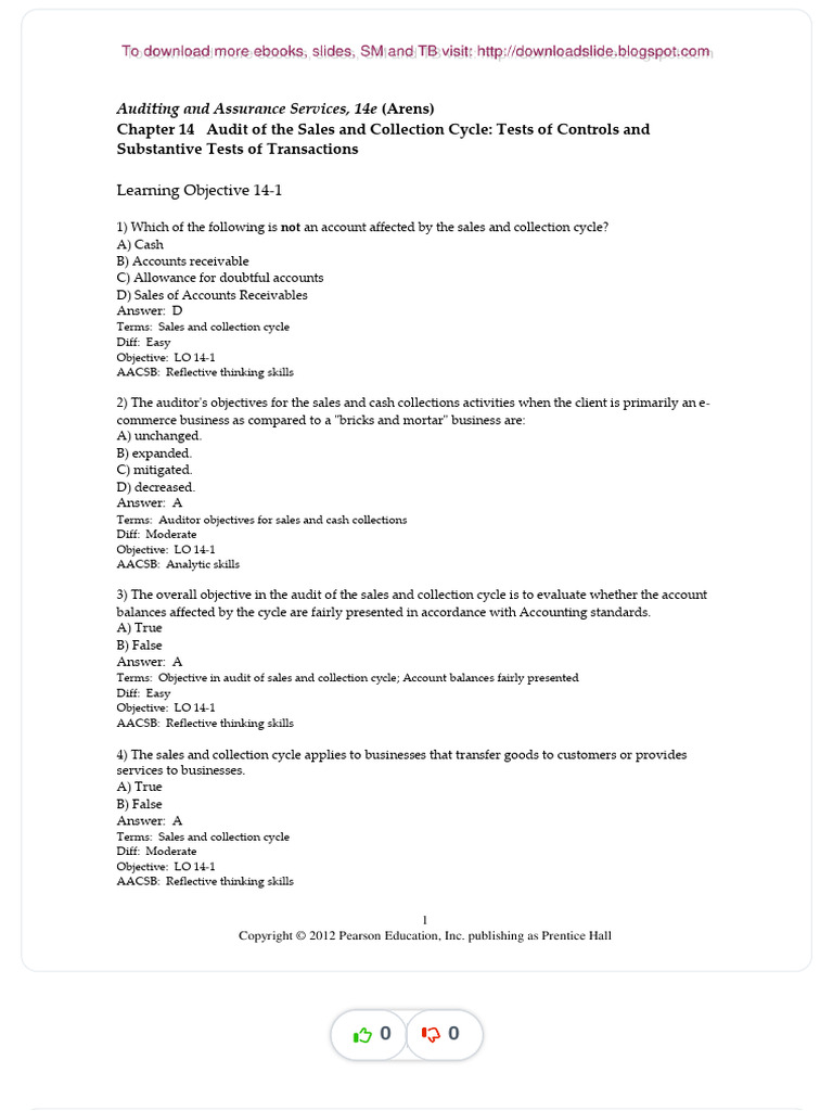 Test Bank Chapter 14 Audit of The Sales and Collection Cycle Compress ...