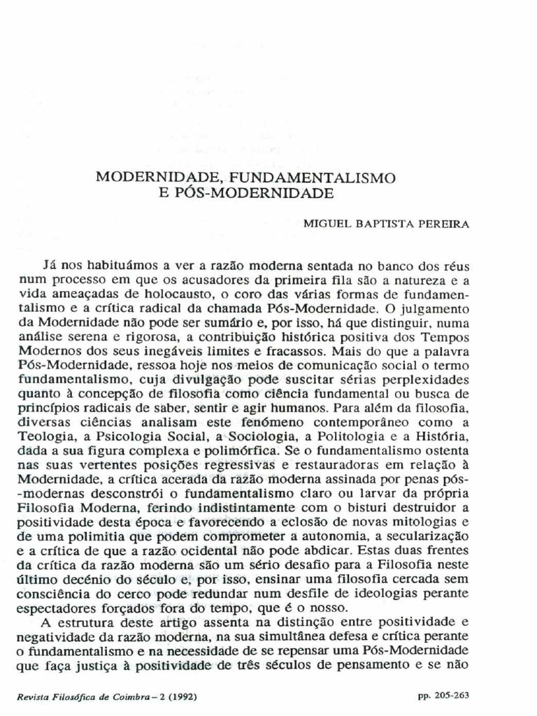 Modernidade, Fundamentalismo e Pós-Modernidade | PDF | Modernidade | Estado
