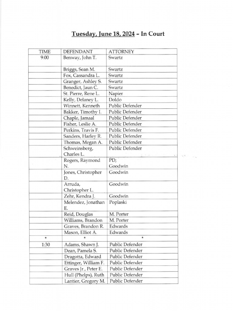 Jefferson County Court Calendar June 18, 2024 | PDF