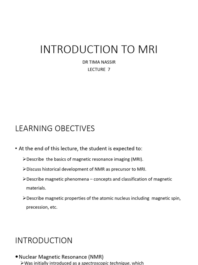 Lecture 7 Introduction To Mri | PDF | Magnetic Resonance Imaging ...