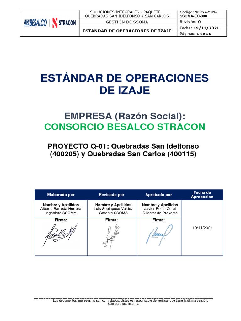 30.092-CBS-SSOMA-EO-008 OPeraciones de Izaje Rev.0 | PDF | Grúa ...