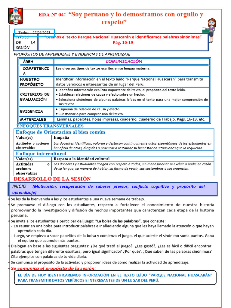 COMUNICACIÒN Leemos El Texto Parque Nacional Huascarán e Identificamos ...