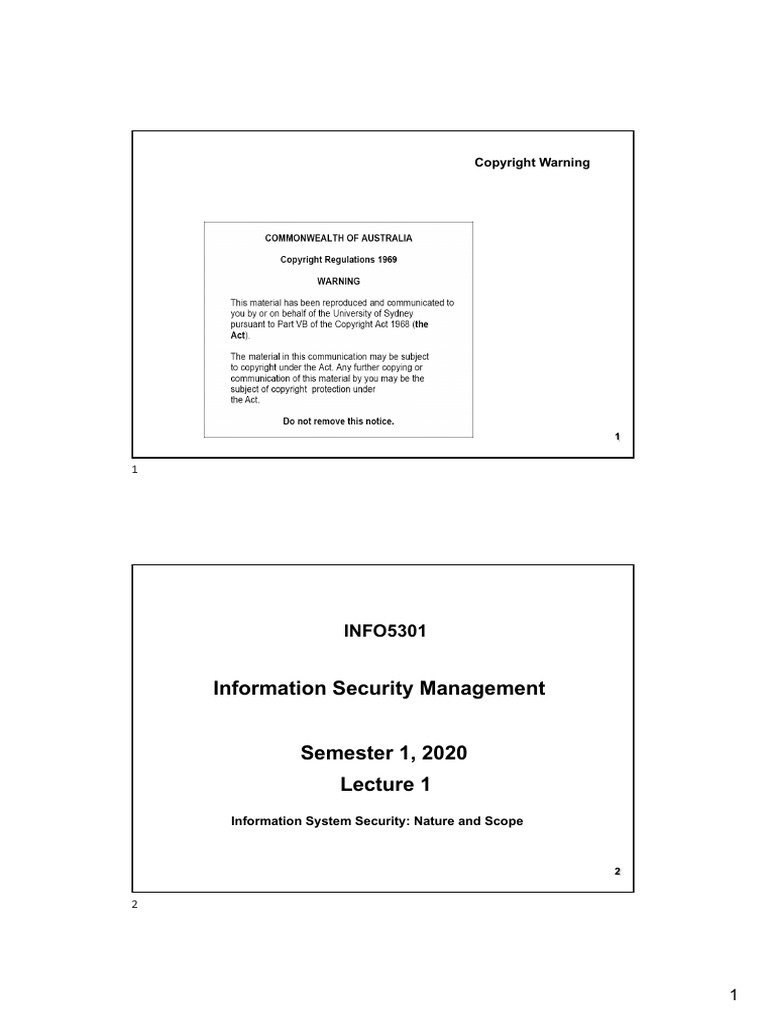 INFO5301 Lecture1 S1 2020 v1 PDF | PDF | Information Security | Computing