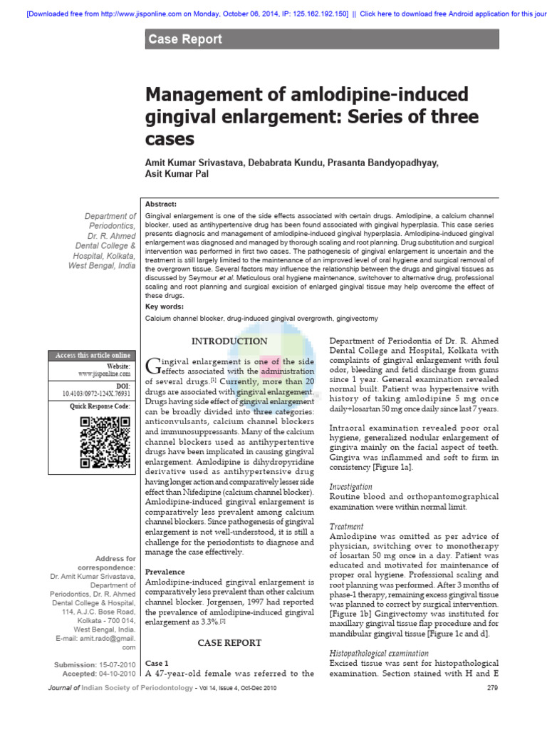 Amlodipine-Induced Gingival Enlargement Management | PDF ...