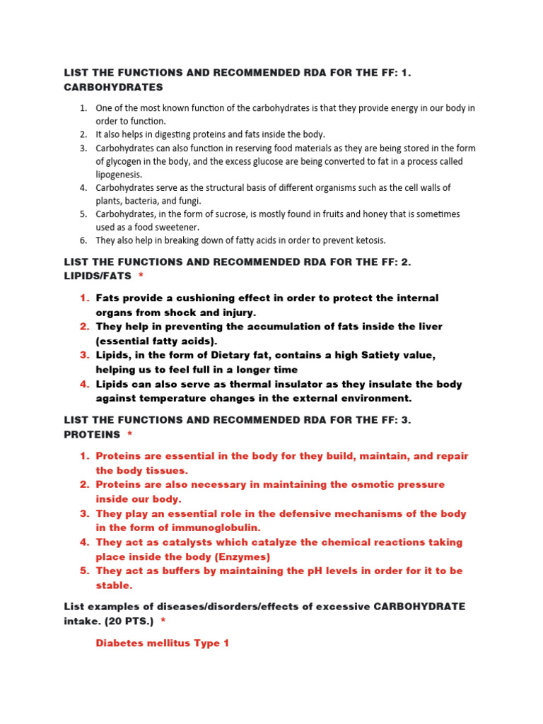 List The Functions and Recommended Rda For The FF | PDF ...