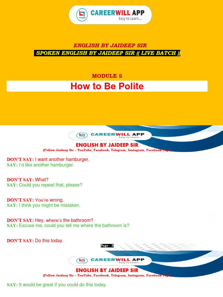 26HOW TO BE POLITE - Crwill | PDF