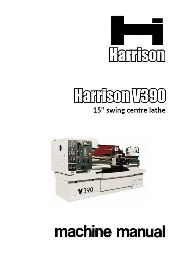 Harrison V390 Vari Speed Headstock 15 X 50 Lathe Operations and Parts ...