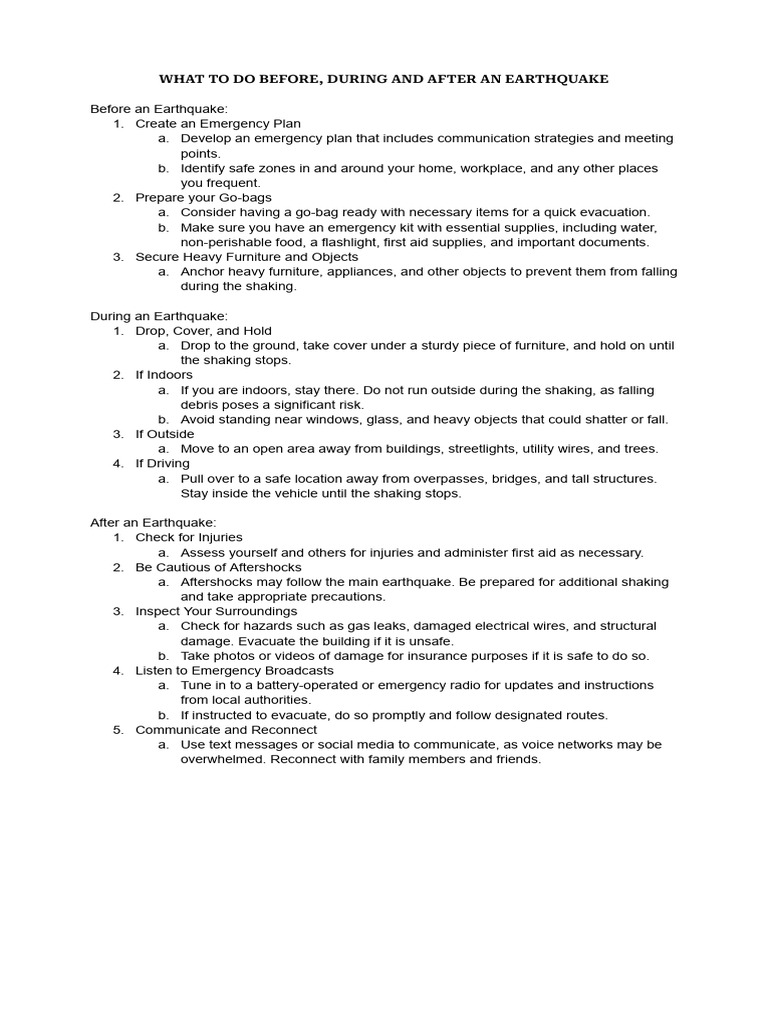 What To Do Before, During, and After An Earthquake | PDF | Emergency ...