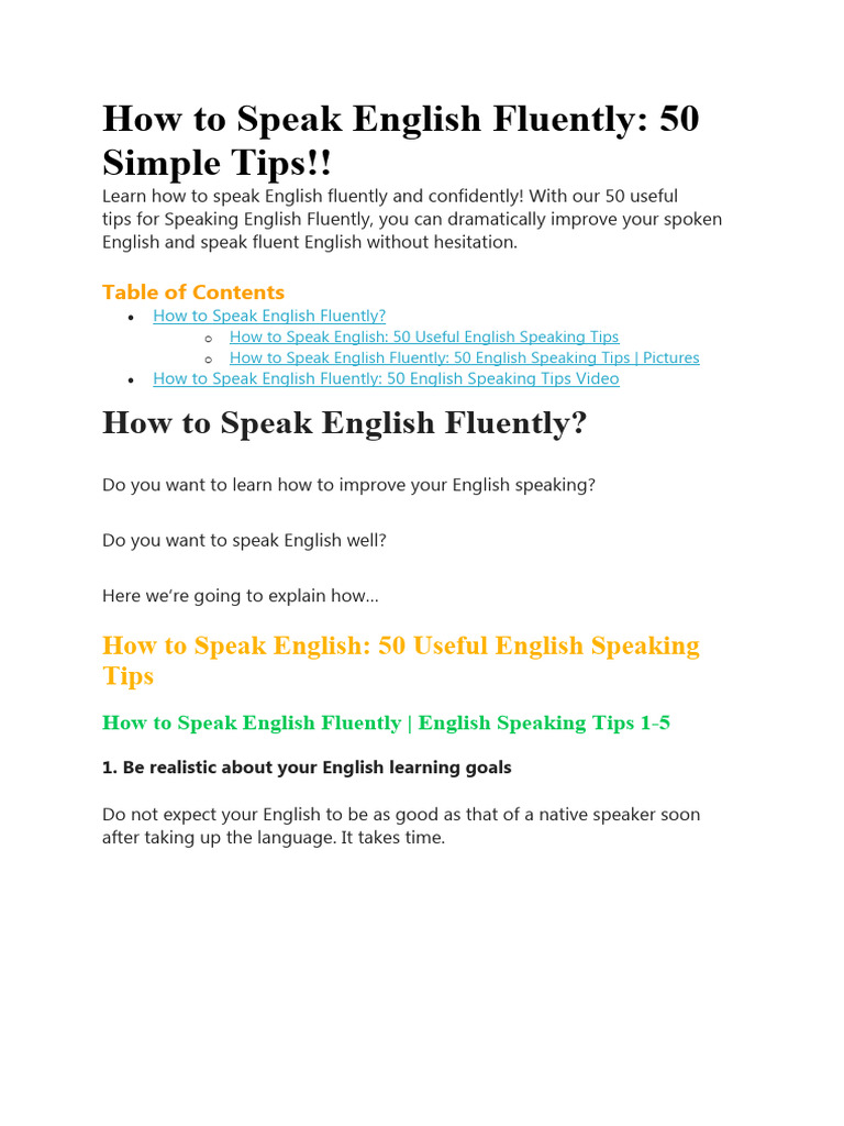 How To Speak English Fluently | PDF | English Language | Fluency