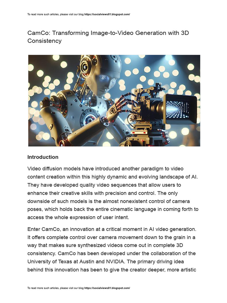 CamCo: Transforming Image-To-Video Generation With 3D Consistency | PDF | Camera | Video