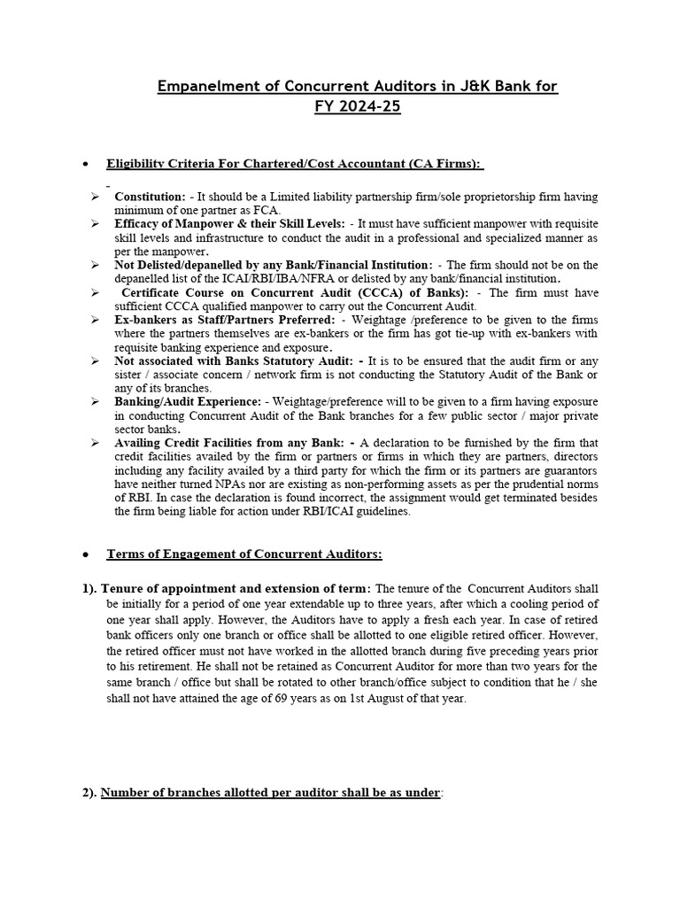 J&K Bank Concurrent Audit Empanelment 2025-26 | PDF | Audit | Accountant