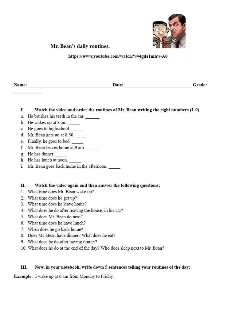 Mr. Bean's Daily Routines | PDF