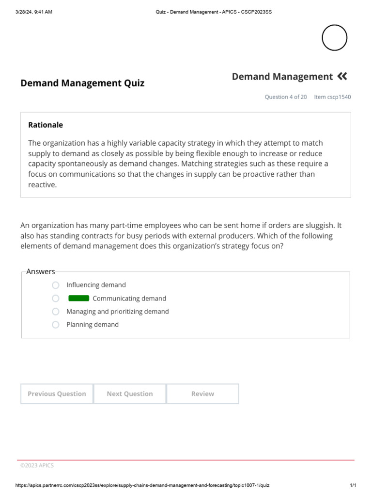 Demand Management Quiz Insights | PDF | Business