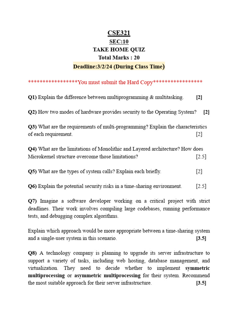 Cse321 Take Home Quiz 1 | PDF | Computers