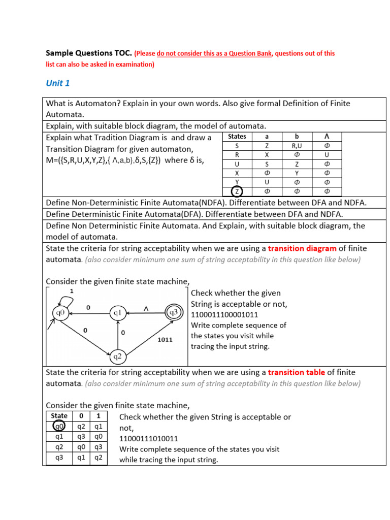 Sample TOC Questions | PDF | Automata Theory | Theoretical Computer Science