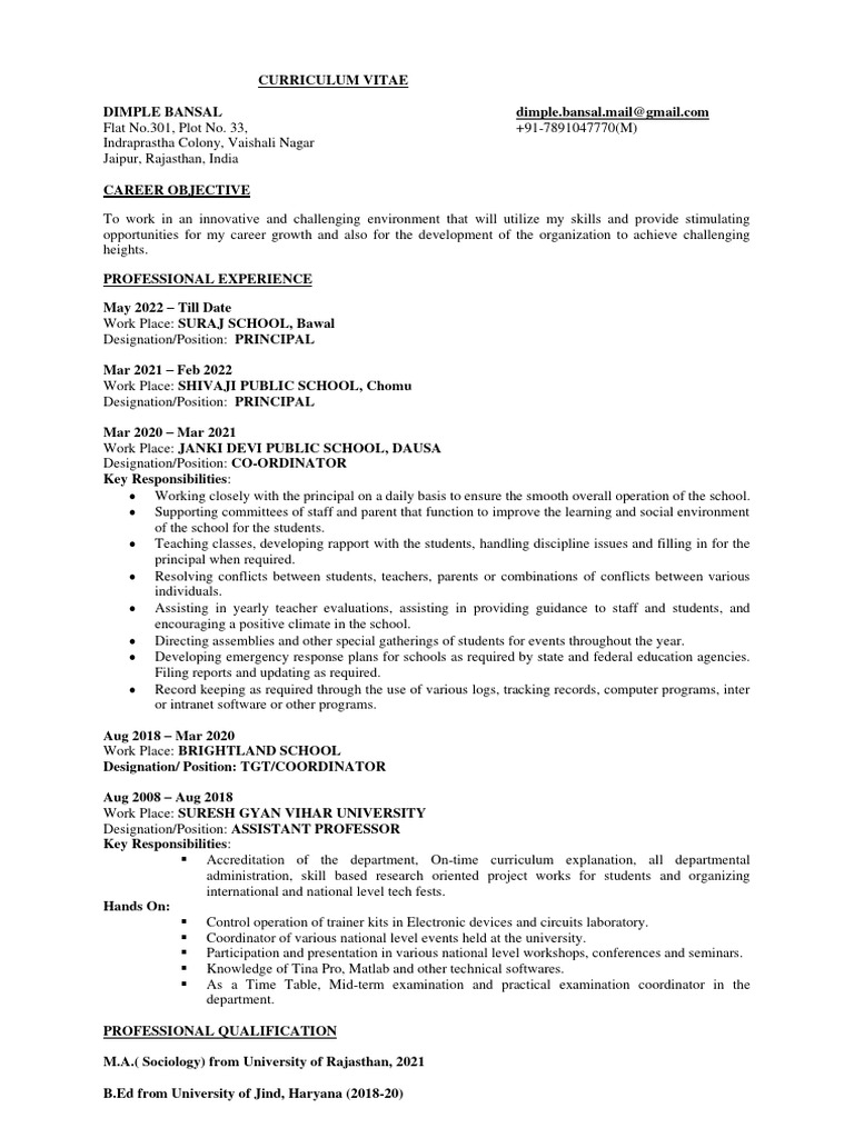 Dimple Bansal Resume 2022 | PDF | Computer Engineering | Electronics