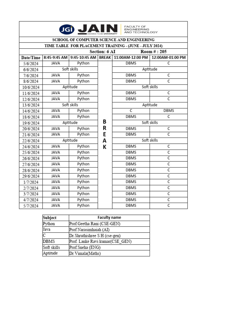 SCSE-Placement Training Time Table-1 | PDF | Computer Science | Computing