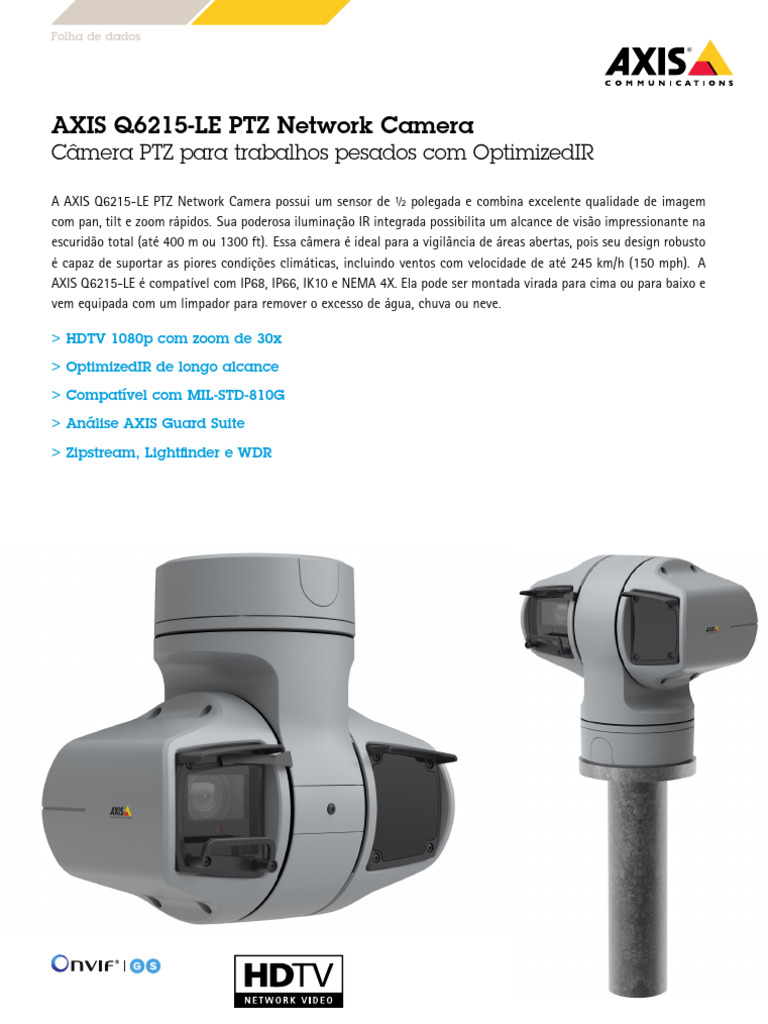 Q6215-Le - Axis - PTZ Camera - Ir | PDF | Câmera | Rede de computadores