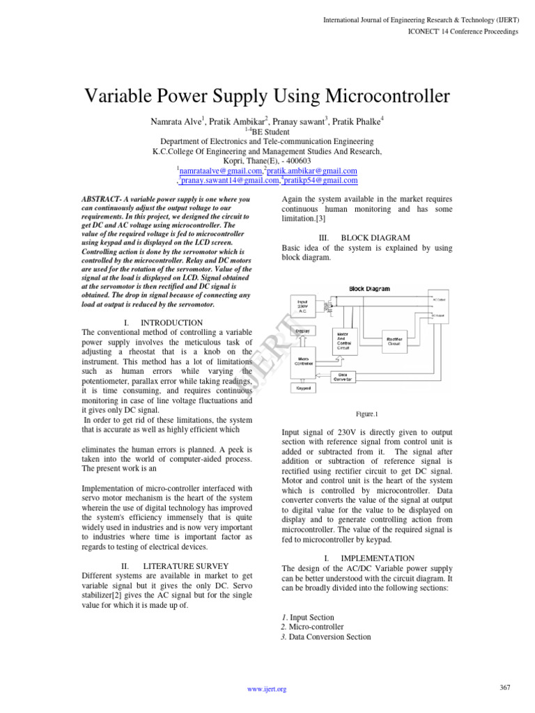 Variable Power Supply Using Microcontroller IJERTCONV2IS04030 | PDF | Rectifier | Power Supply